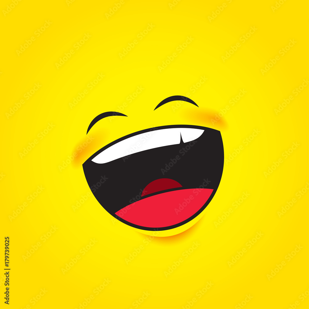 Laughing emoticon isolated on yellow background, smiley, emoji Stock ...