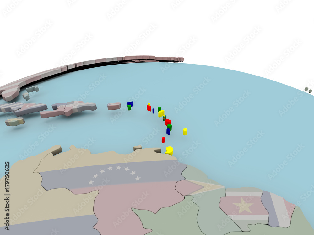 Political map of Caribbean on globe with flag Stock Illustration ...