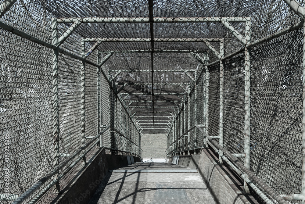 Steel gate walkway. Walkway bridge. Industrial design. Steel gate frame ...