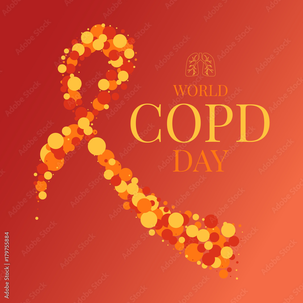 World COPD day poster with an orange ribbon made of dots and lungs ...