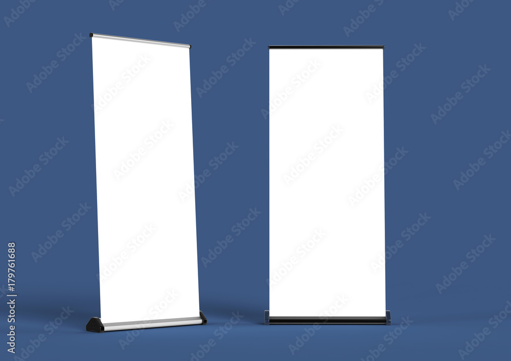 blank roll up banners template. rendering isolated on color background ...