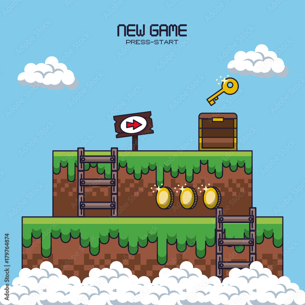 pixelated game scenery icons vector illustration graphic design Stock ...