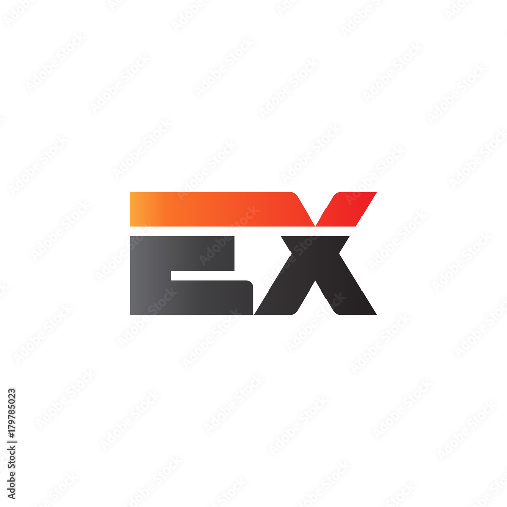 Initial letter EX, straight linked line bold logo, gradient fire red ...