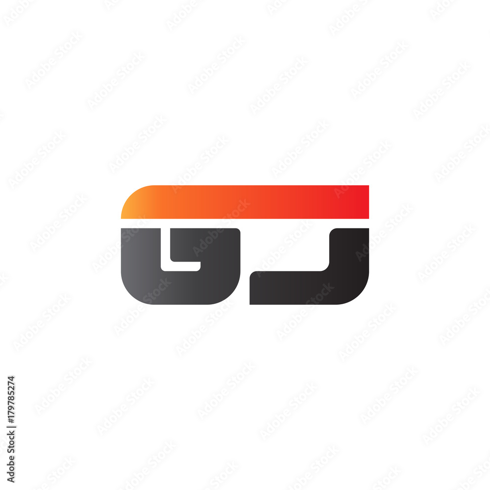 Initial letter GJ, straight linked line bold logo, gradient fire red ...