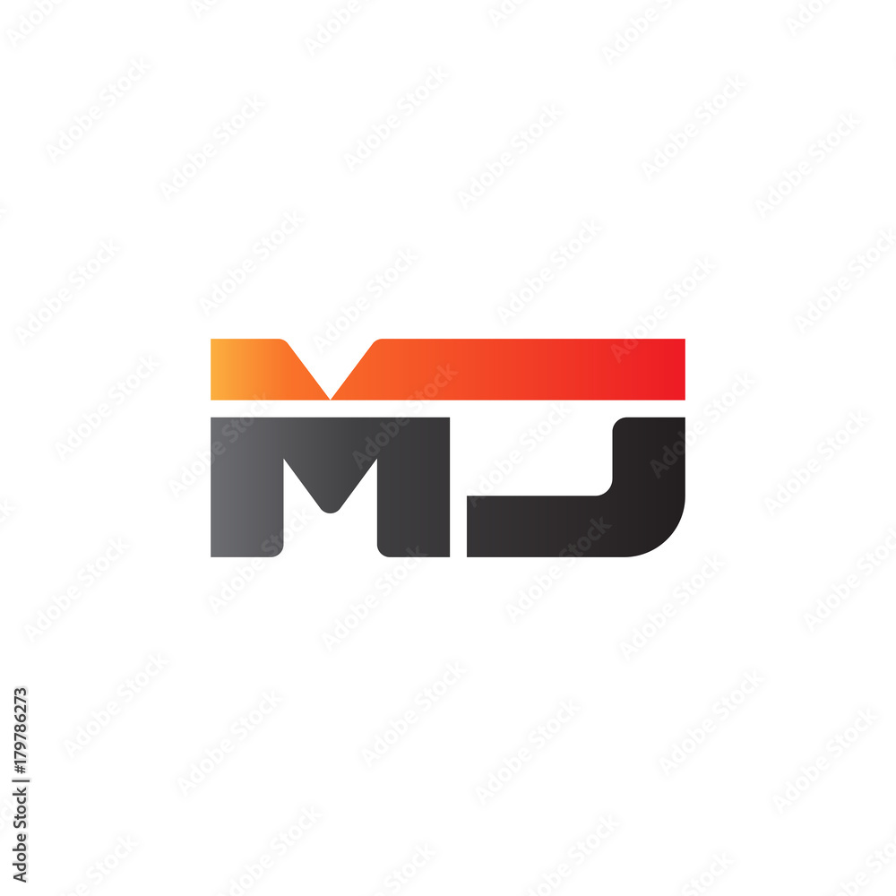 Initial letter MJ, straight linked line bold logo, gradient fire red ...