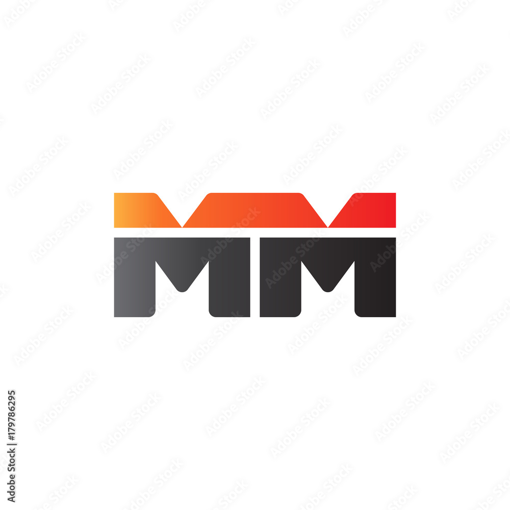 Initial letter MM, straight linked line bold logo, gradient fire red ...