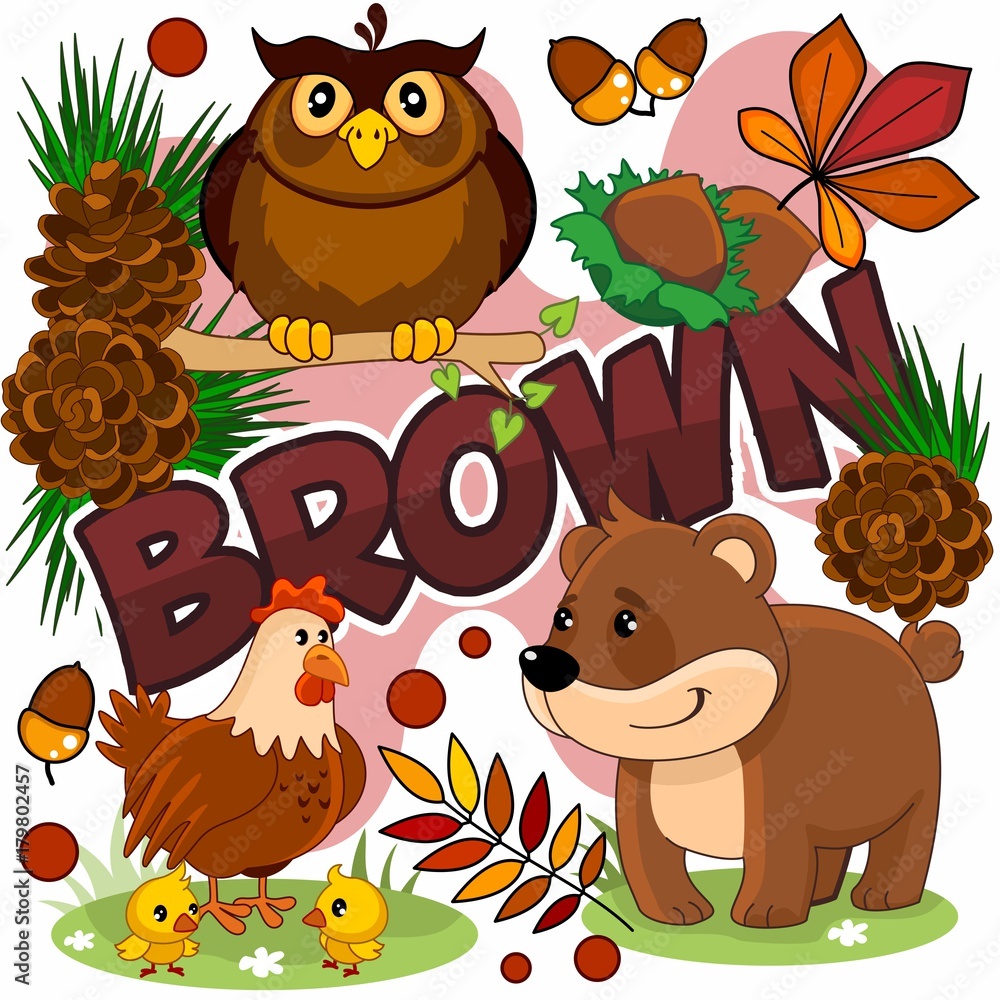 A cartoon set of illustrations for children of brown color with the ...
