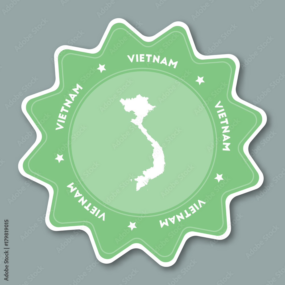 Vietnam map sticker in trendy colors. Star shaped travel sticker with ...