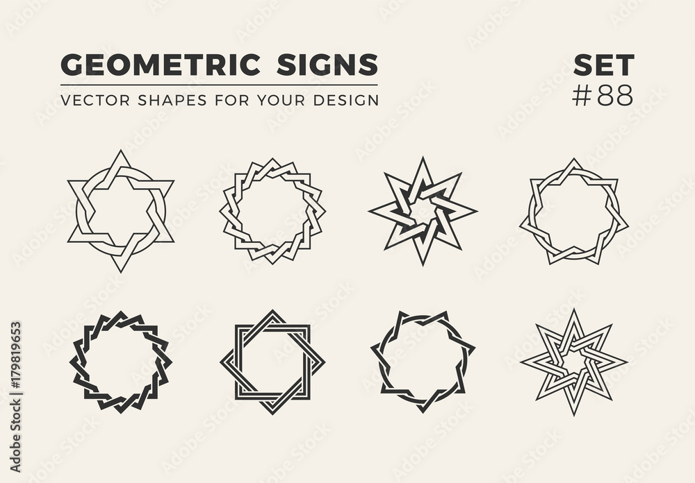 Set of eight minimalistic trendy shapes. Stylish vector logo emblems ...