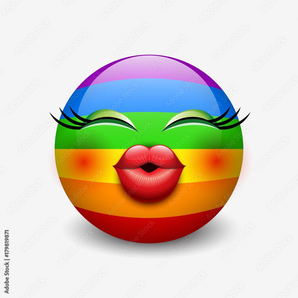 Cute rainbow kissing emoticon, emoji Stock Vector | Adobe Stock