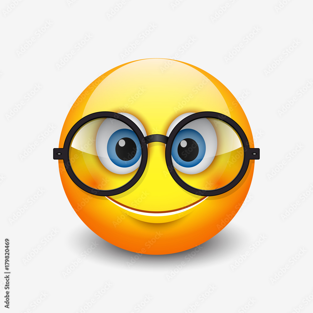 Cute smiling emoticon wearing eyeglasses, emoji Stock Vector | Adobe Stock