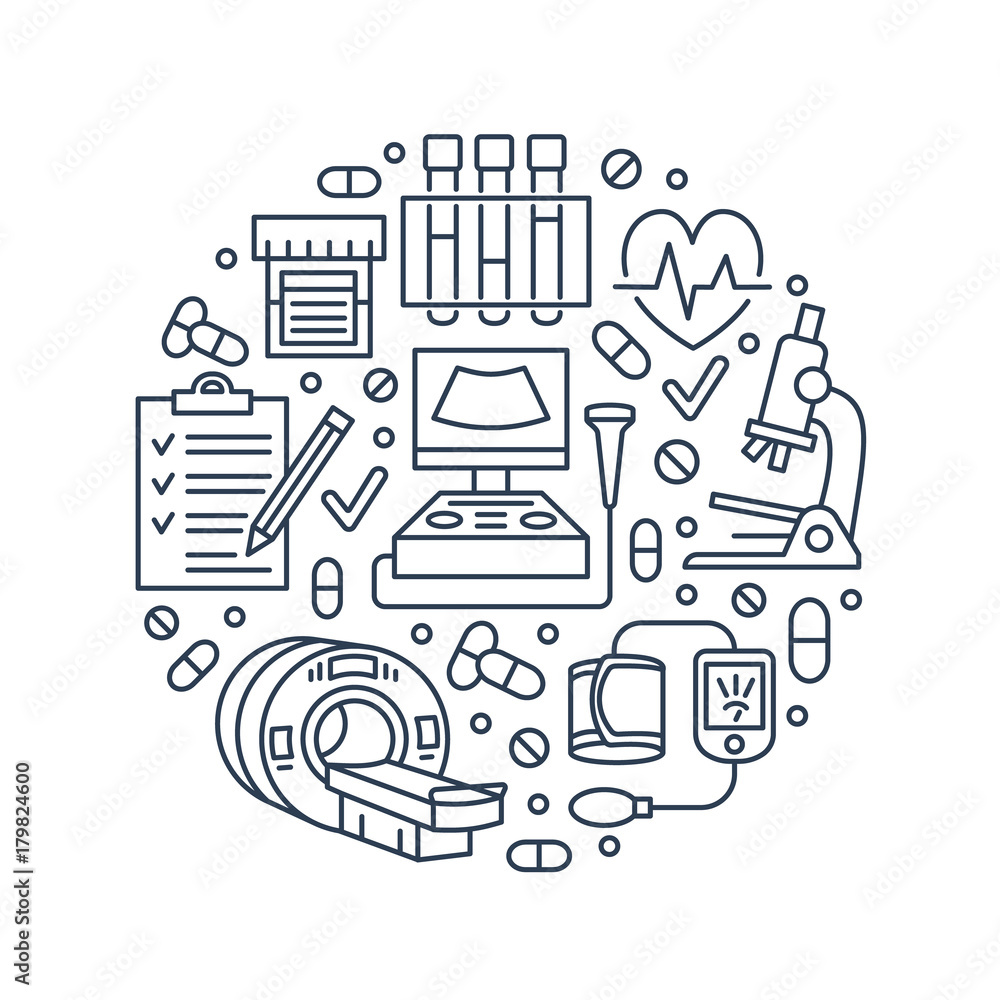 Medical check up poster template. Vector flat line icons, illustration ...