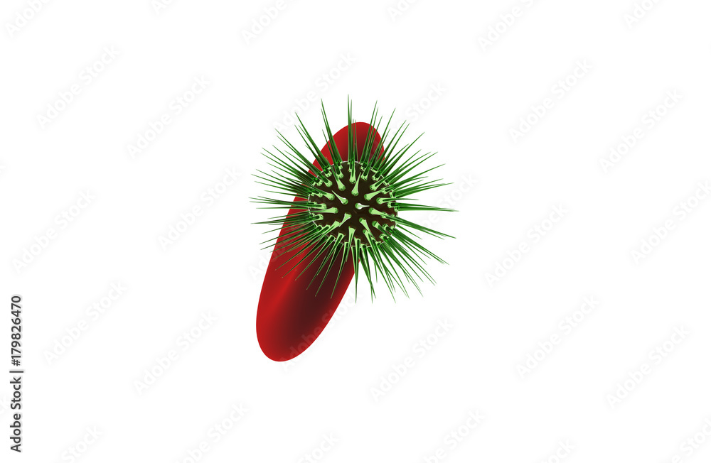 Bacteria with red blood cells. 3D rendering Stock Illustration | Adobe ...