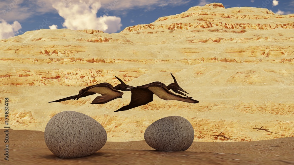 Egg and pterodactyl 3d rendering Stock Illustration | Adobe Stock