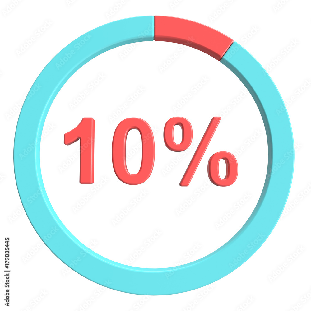 10 percent blue red and white pie chart. Percentage vector infographics ...