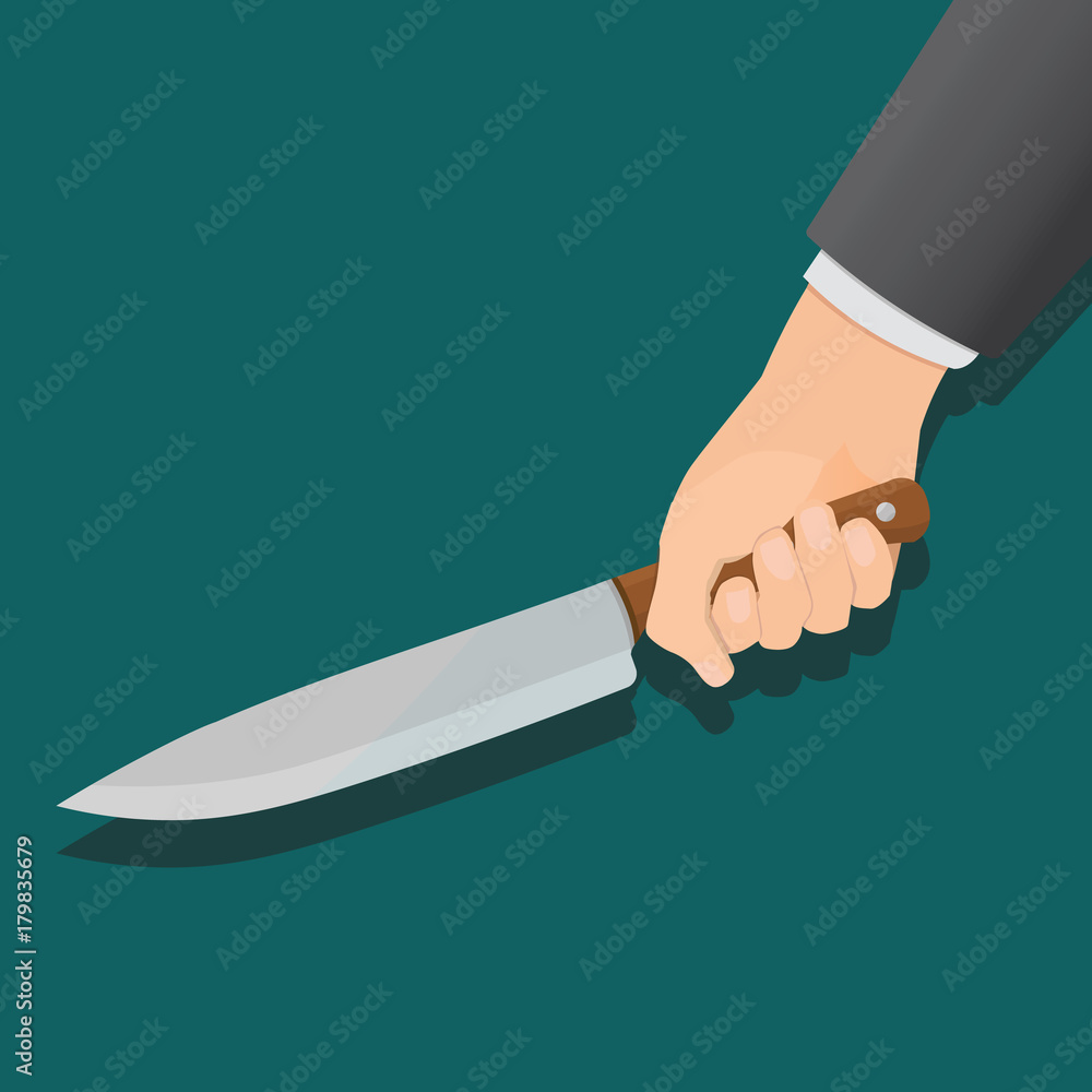 Man Hand holding kitchen knife. Vector illustration. Isolated on ...