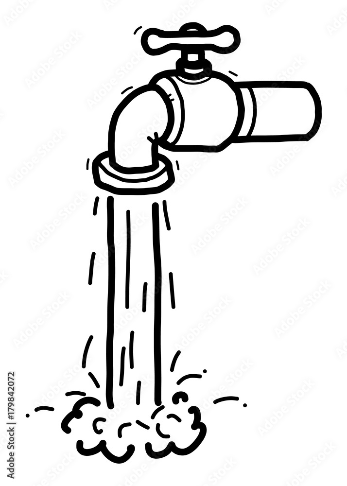 faucet and water / cartoon vector and illustration, black and white ...