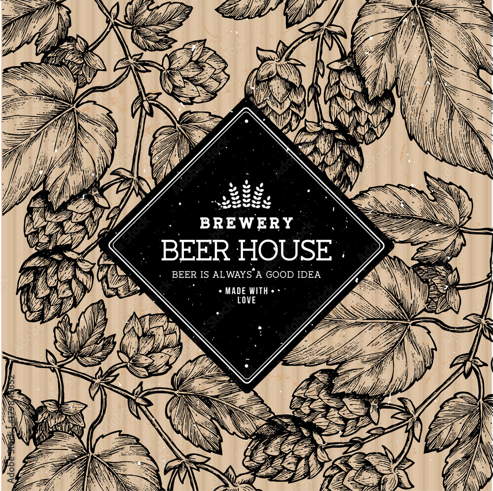 Beer hop illustration. Engraved style illustration. Vintage beer design ...