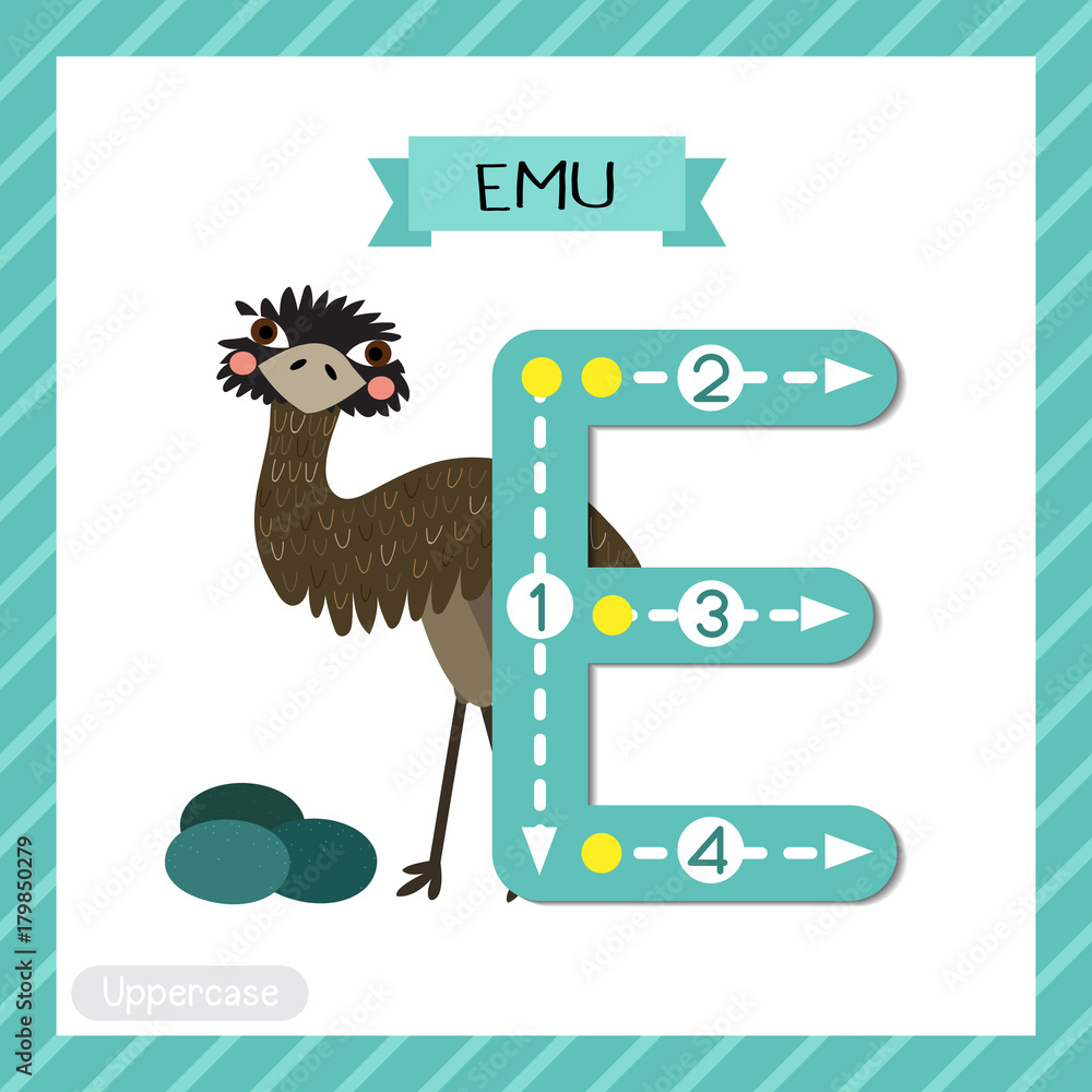 Letter E uppercase cute children colorful zoo and animals ABC alphabet ...