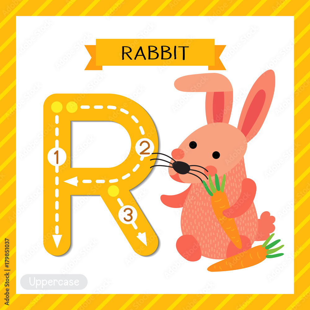 Letter R uppercase cute children colorful zoo and animals ABC alphabet ...