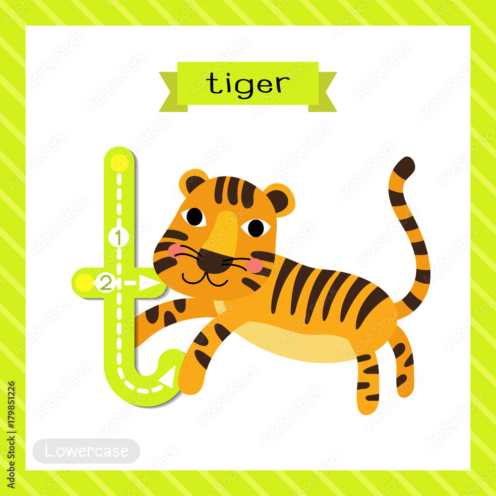 Letter T lowercase cute children colorful zoo and animals ABC alphabet ...