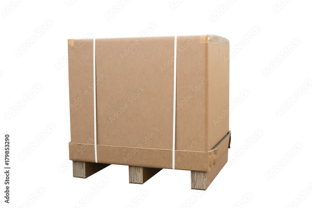 Cardboard boxes on a pallet. Isolated on white background. Large box ...