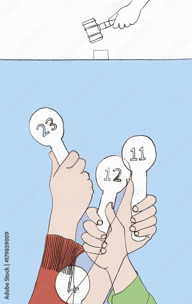 People bidding at an auction Stock Illustration | Adobe Stock