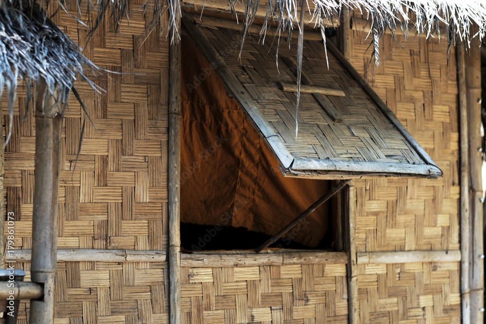 traditional vintage bamboo house in northern of thailand. Open the ...