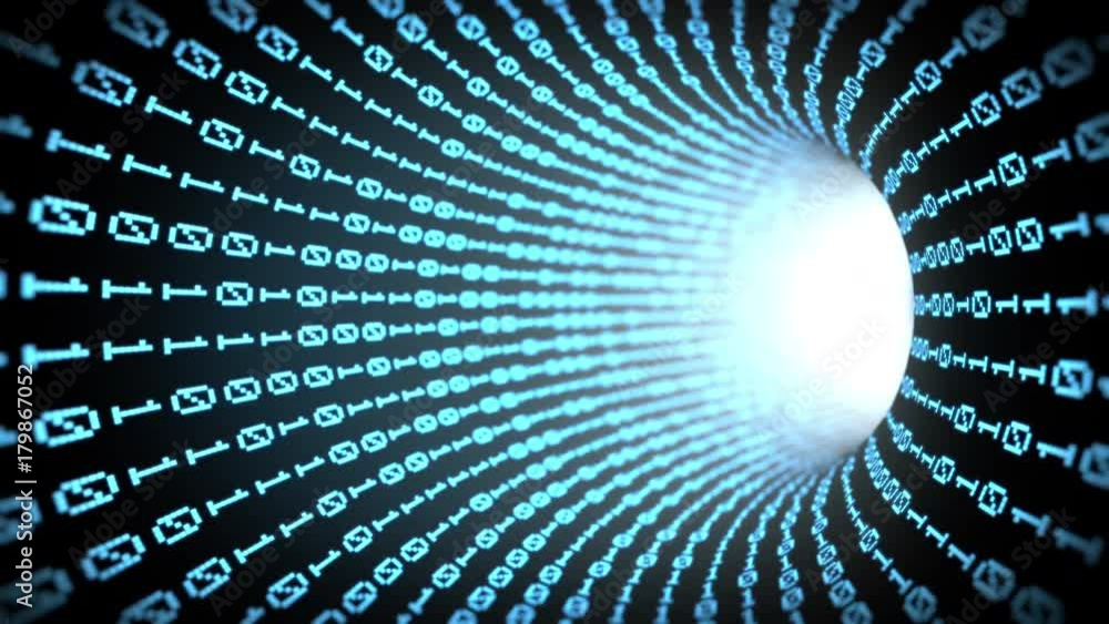 Binary Tunnel Fly Through Blue. view moves through a tunnel covered in ...