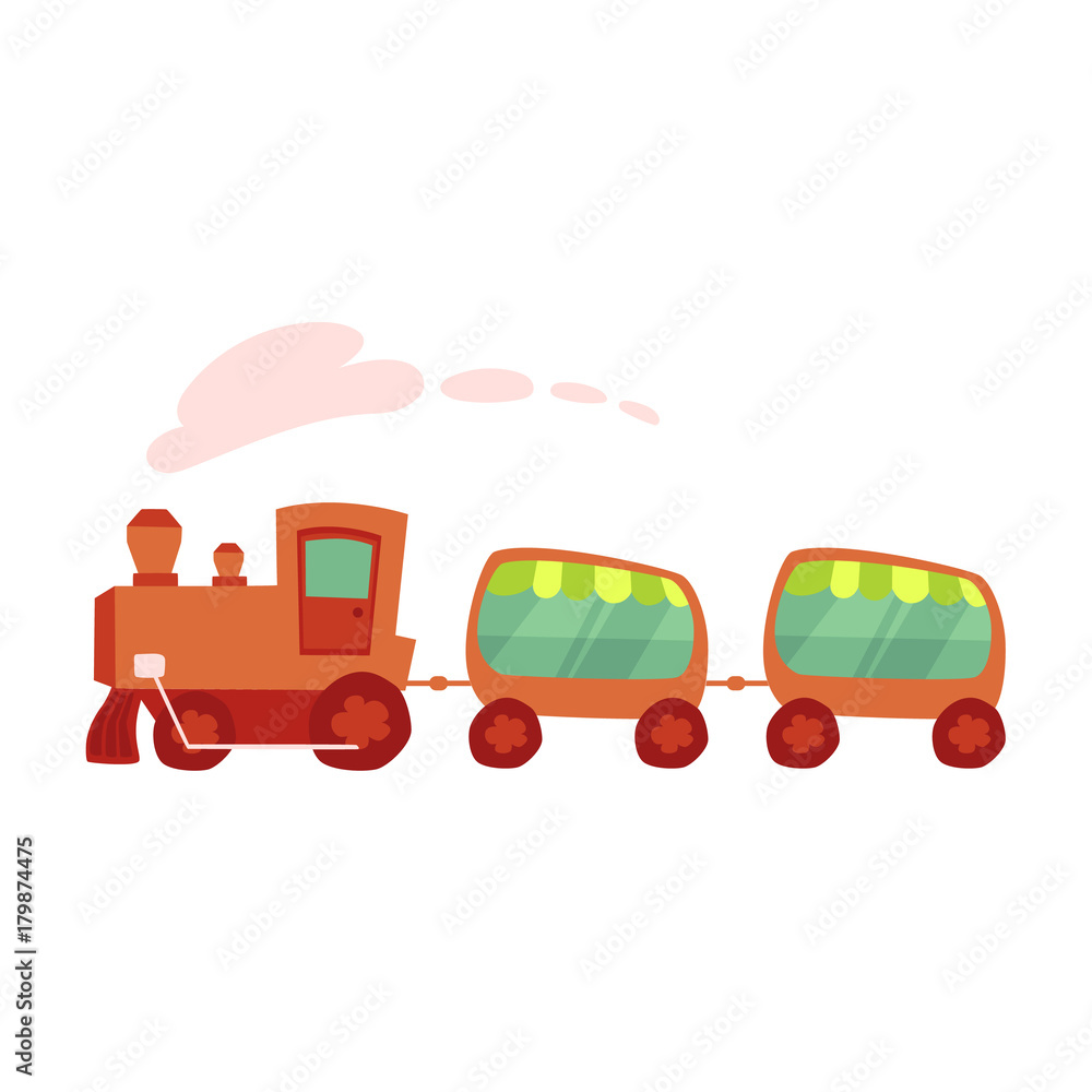 Colorful cartoon amusement park train ride, vector illustration ...