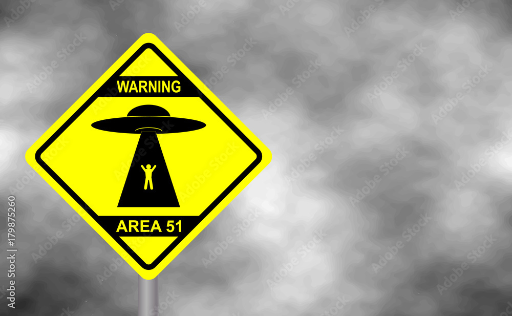 Yellow diamond road sign with a black border and an image AREA 51 on ...