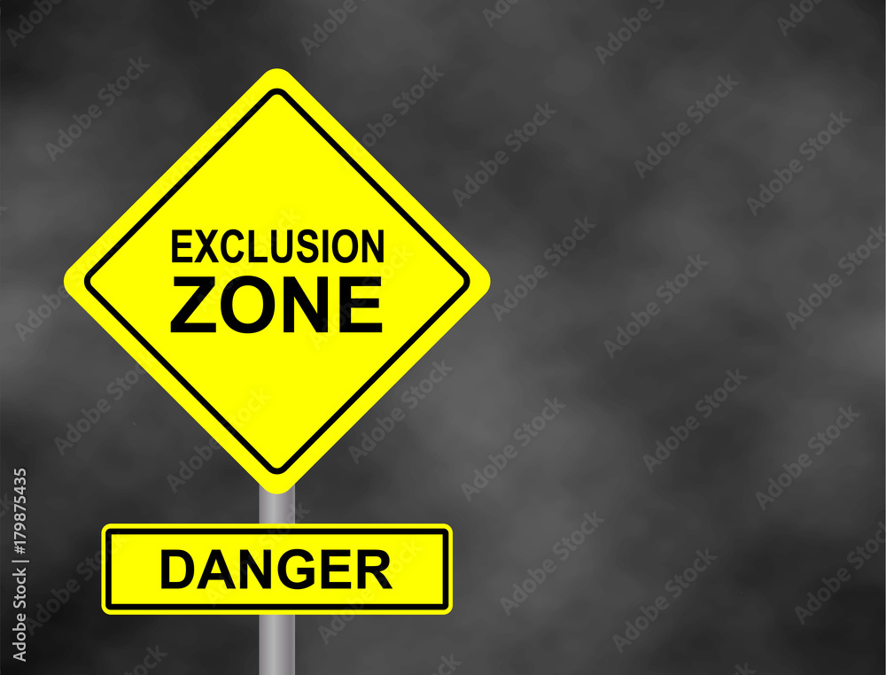 Background of dark GREY sky with cumulus clouds and yellow road sign ...