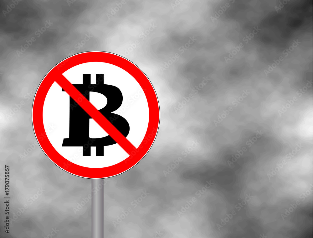 Sign No Bitcoin isolated on grey sky background. Prohibition cartoon ...