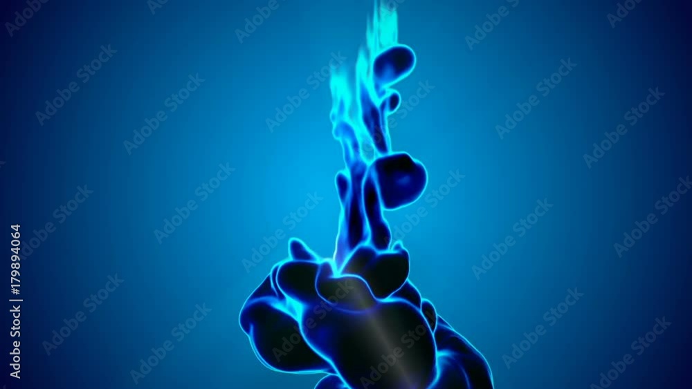 3D animation of flow of glowing ink. Dark Ink are dissipating and ...