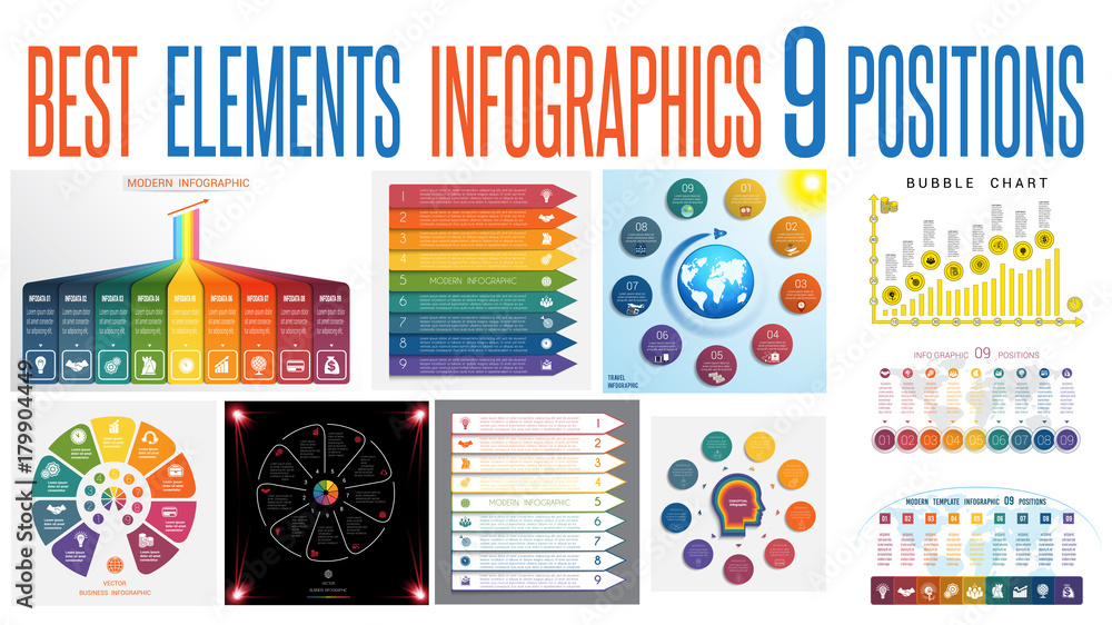 Set 10 universal templates elements Infographics for 9 positions Stock ...