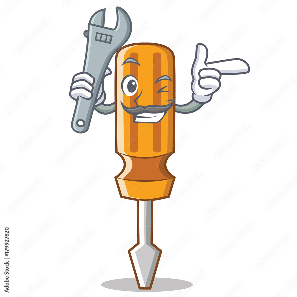 Mechanic screwdriver character cartoon style Stock Vector | Adobe Stock