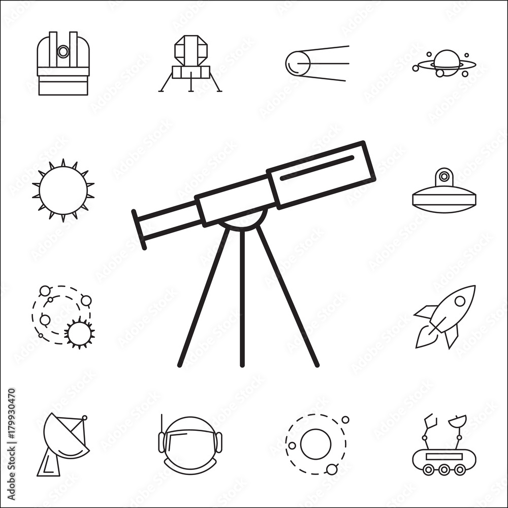 telescope icon. Set of space icons. Signs, outline symbols collection ...