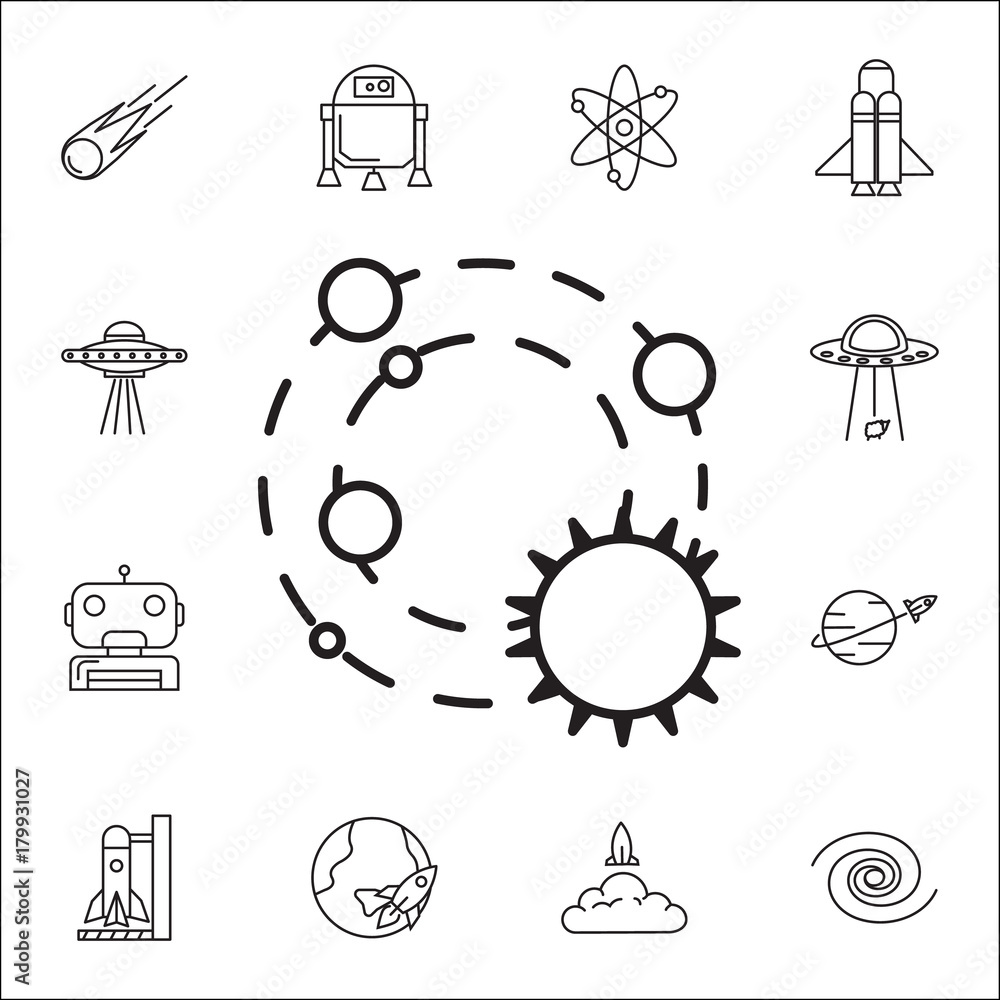 Galaxy icon. Set of space icons. Signs, outline symbols collection ...