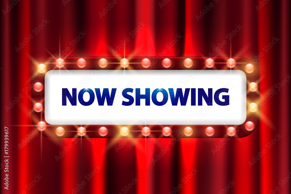 Cinema movie poster design. Theater sign or cinema sign on curtain with ...
