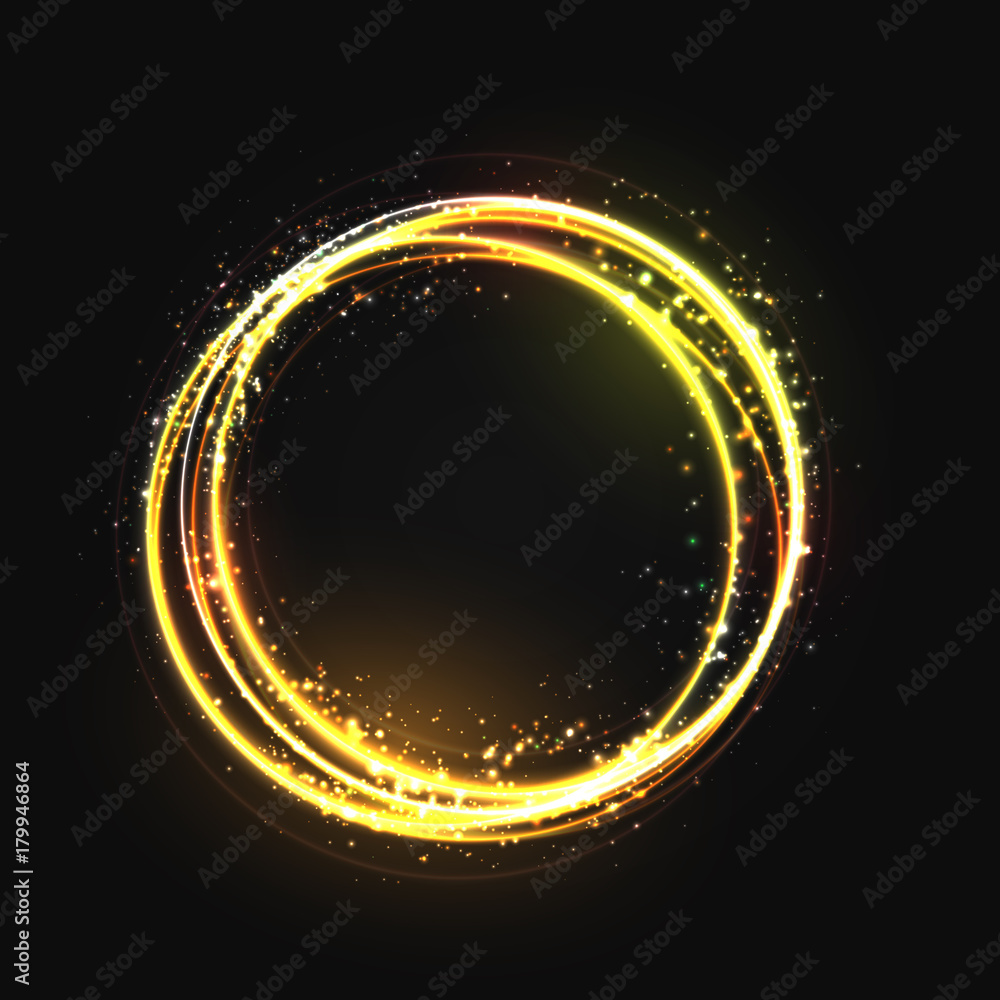 Gold circle light effect with round glowing elements, particles and ...