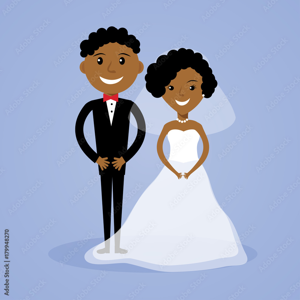 Cartoon afro-american bride and groom Stock Vector | Adobe Stock
