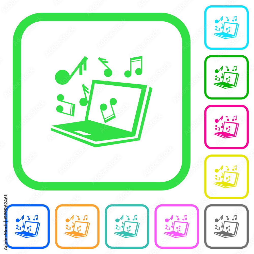 Laptop with music symbols vivid colored flat icons icons Stock Vector ...