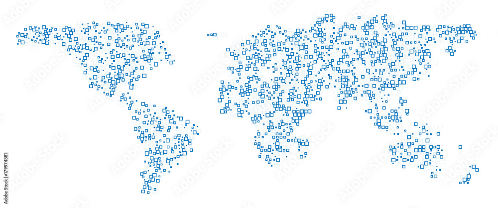 World map technology-style. Abstract World Map with square shapes for ...