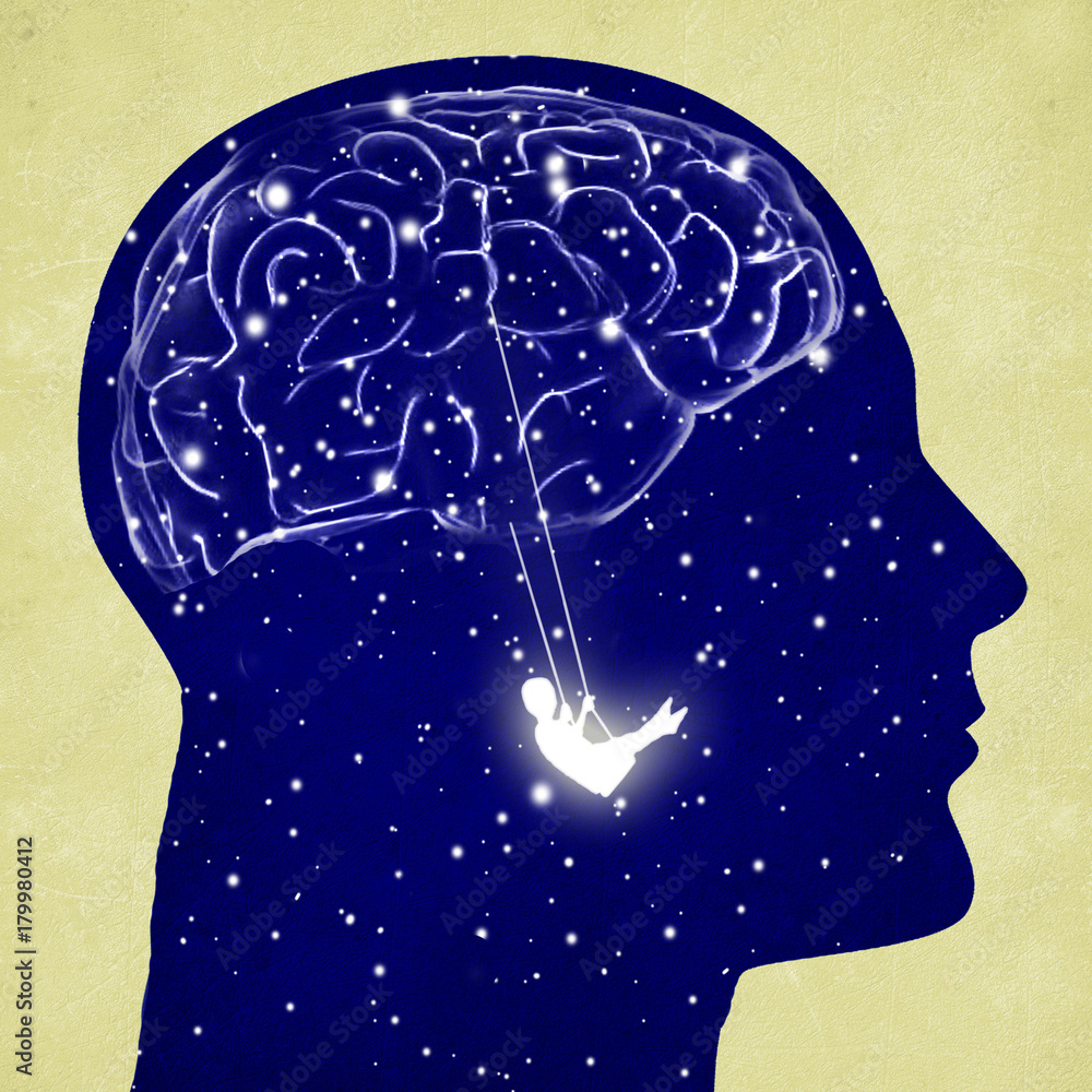 head silhouette with brain and swing Stock Illustration | Adobe Stock
