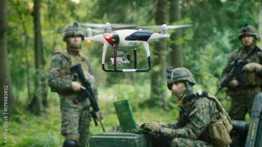 In the Military Staging Base Army Engineer and Soldiers Fly Military ...