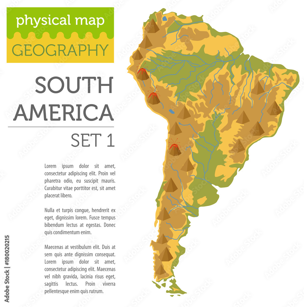 South America physical map elements. Build your own geography info ...