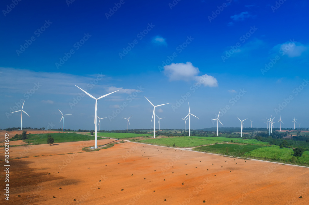 Aerial view of wind turbines farm,sustainable and clean electric power ...