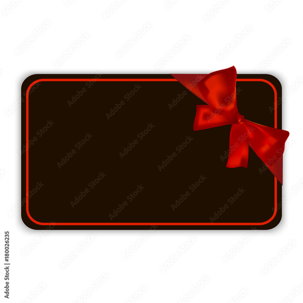 Black empty gift card template with red ribbon and a bow, isolated on ...