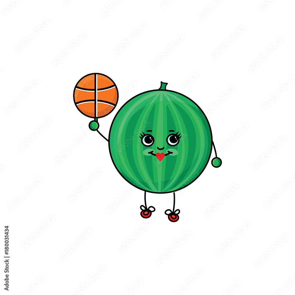 vector flat sketch striped fresh ripe watermelon character with eyes ...