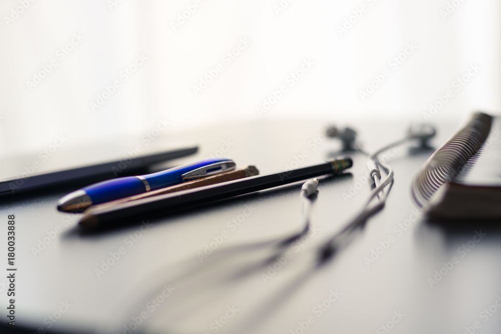 Office desk and the tools used inside the office from the days of ...